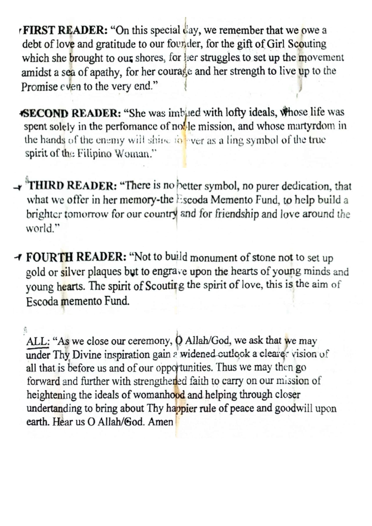 Escoda Day Ceremony Script: Honoring Our Founder and Legacy - Studocu