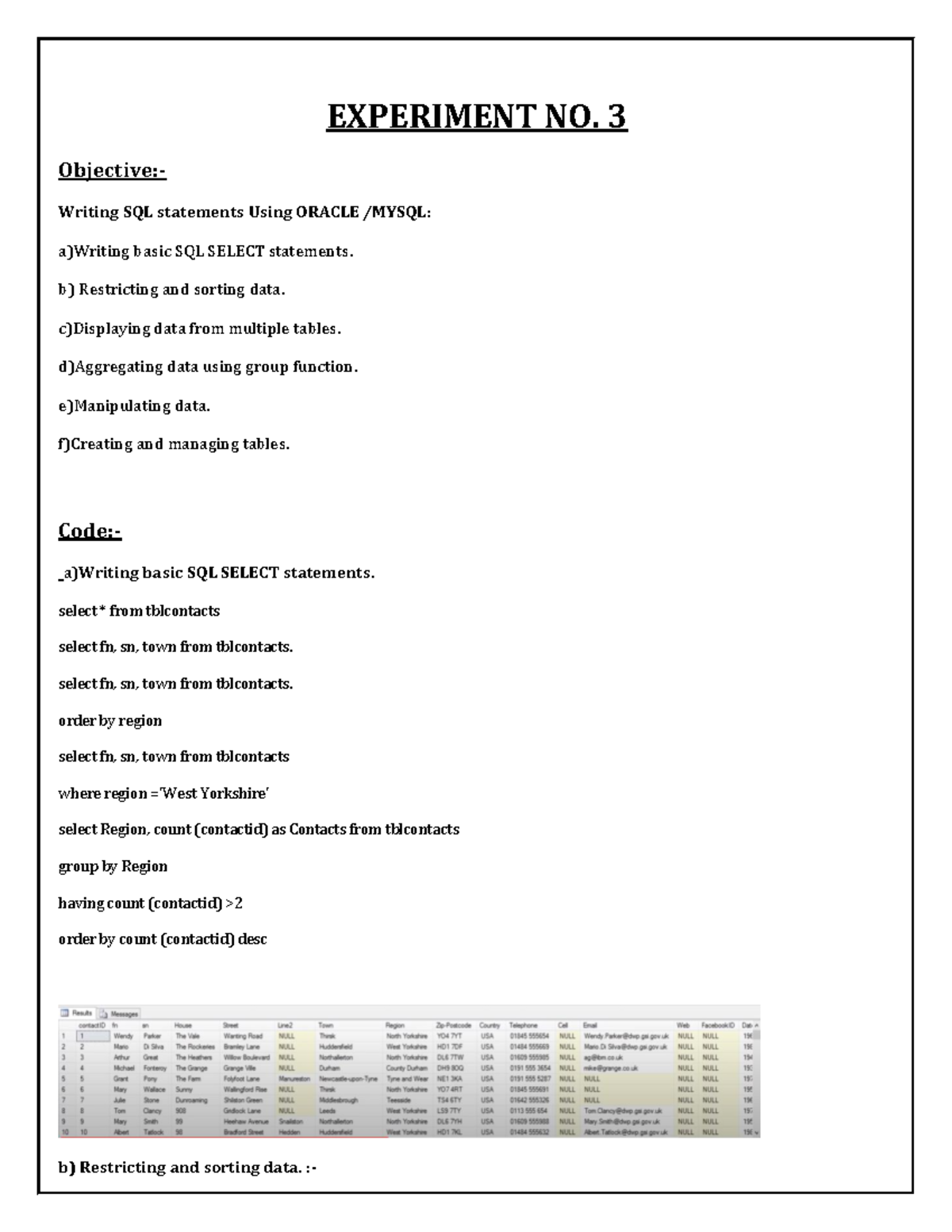 "CS101: SQL and Database Concepts - Experimentation Notes" - Studocu