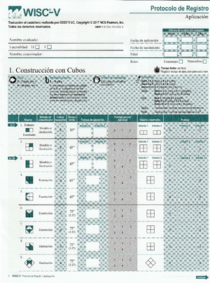 WISC-V. Plantilla de corrección para Claves - psicología - Plantilla de ...