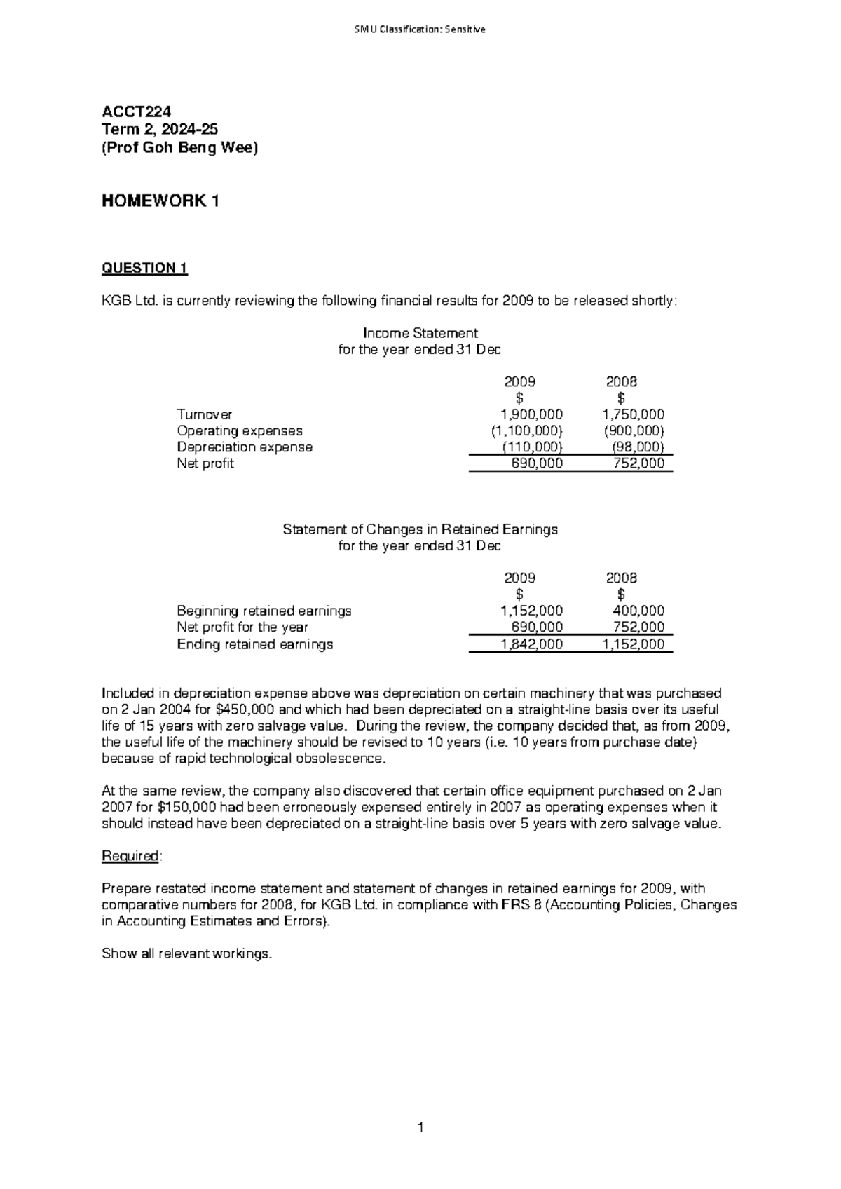 FRA Homework 1 - ACCT224 Financial Statements & Adjustments - Studocu