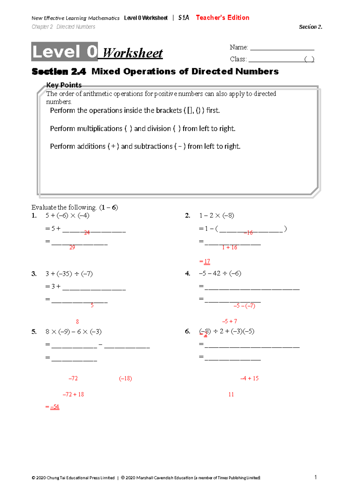 Mathematics Level 0 Worksheet S1A: Directed Numbers & Mixed Ops - Studocu