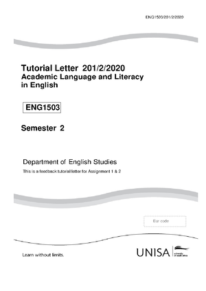 ENG 201 TUT - ENG1501/102/0/ Tutorial Letter 102/0/ Foundations in ...