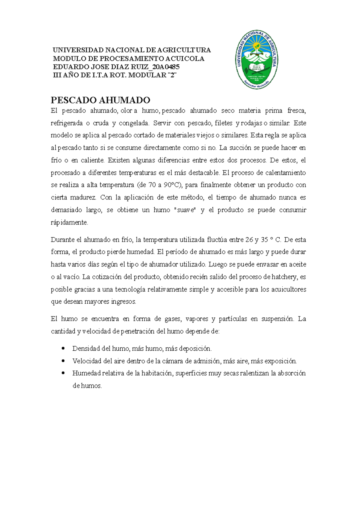 Resumen del Proceso de Pescado Ahumado - I.T.A 20A - Studocu