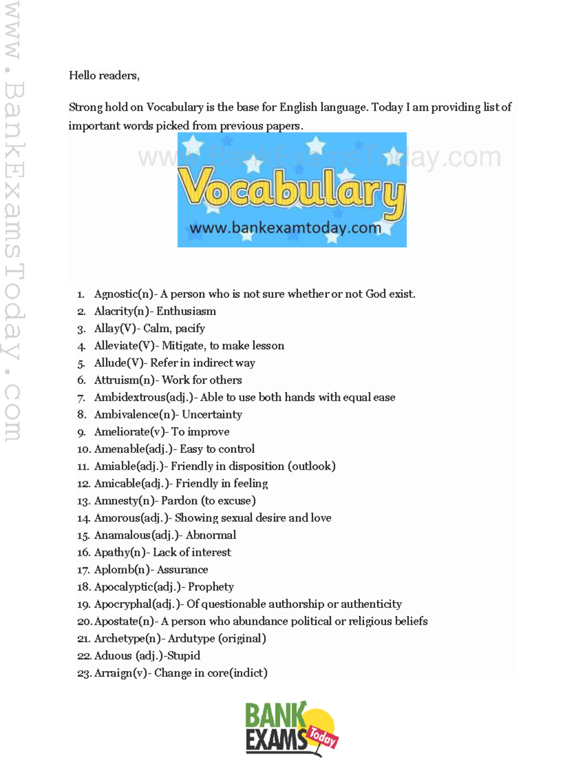Vocabulary List for English Language Mastery: 190 Key Terms - Studocu