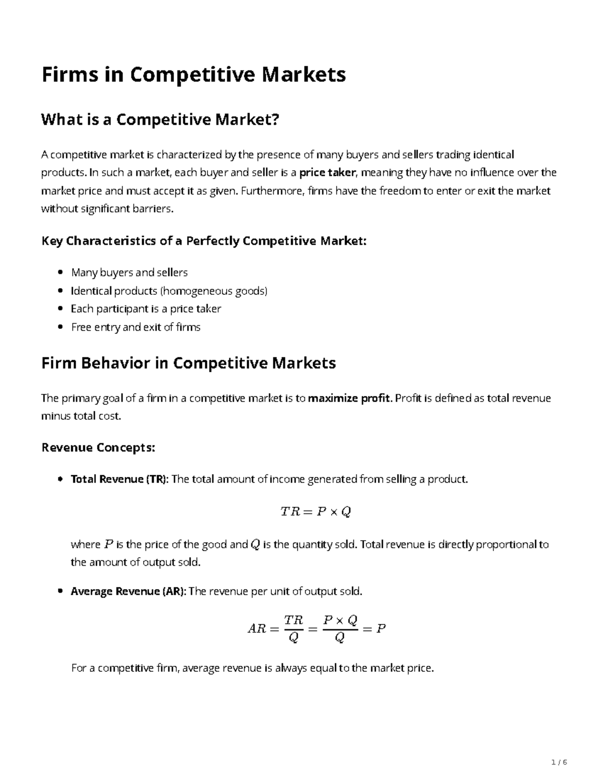 Firms in Competitive Markets: Key Concepts and Profit Maximization ...