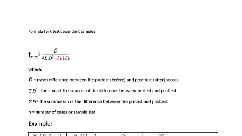 T-Test Dependent Samples Formula & Analysis for Anxiety Scores - Studocu
