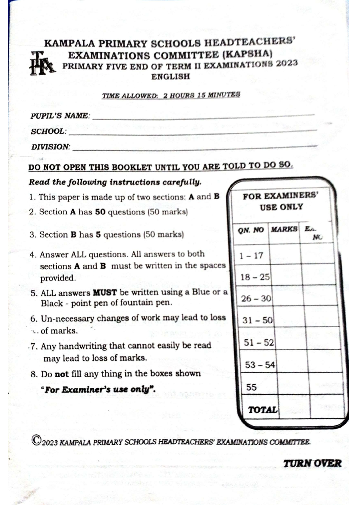 KAPSHA P.5 ENGLISH END OF TERM II EXAMINATION 2023 - Studocu