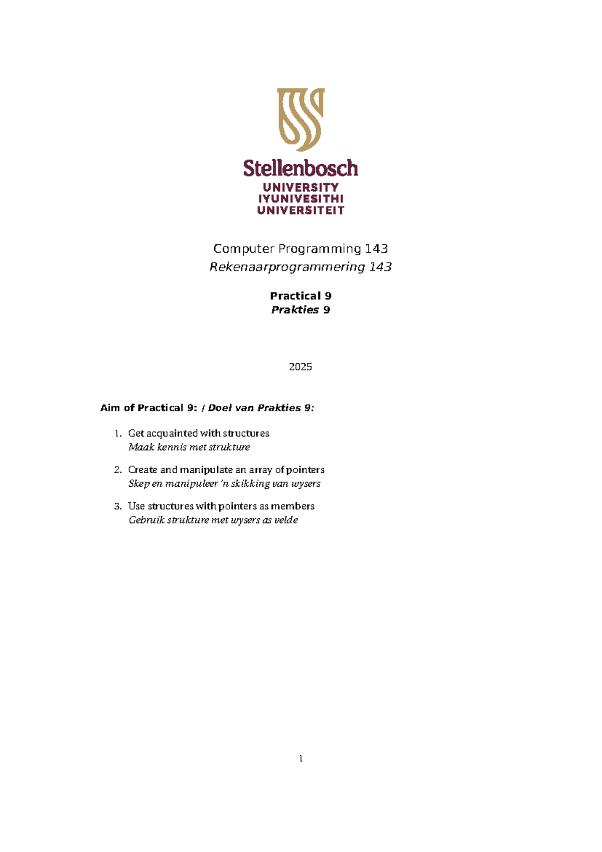 Computer Programming 143: Practical 9 - Structures and Arrays - Studocu