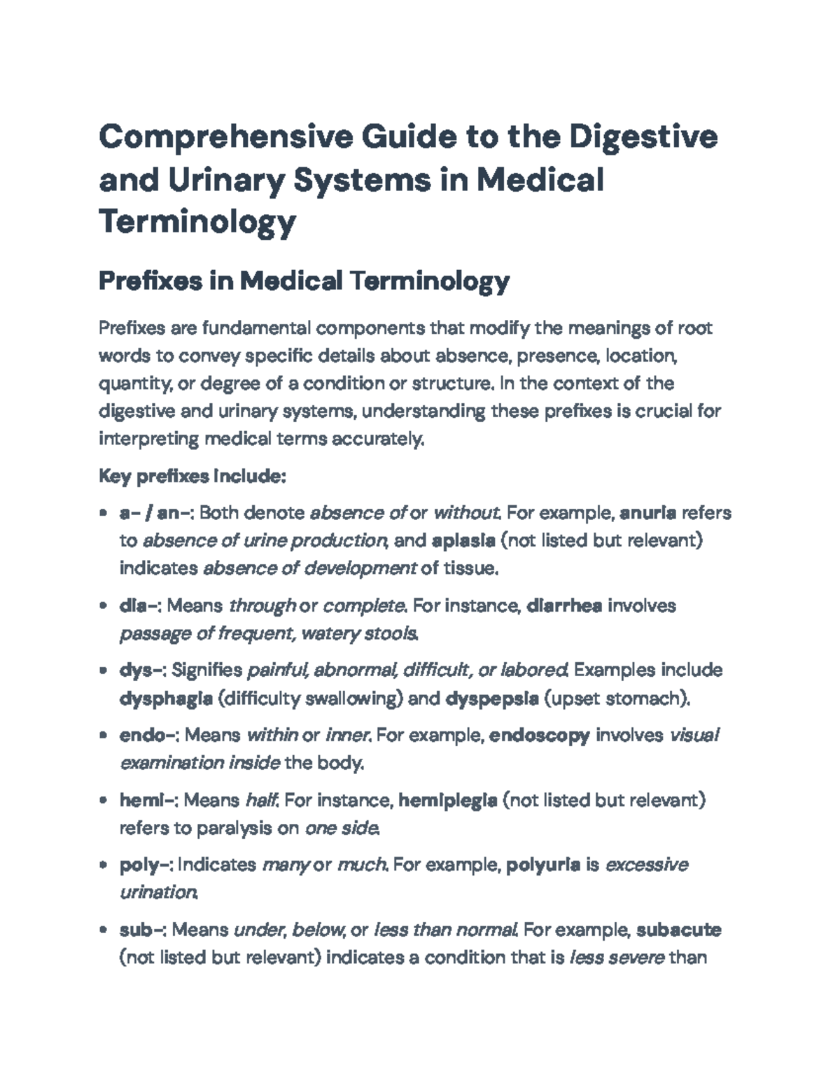 Comprehensive Guide to Digestive and Urinary Systems Terminology ...