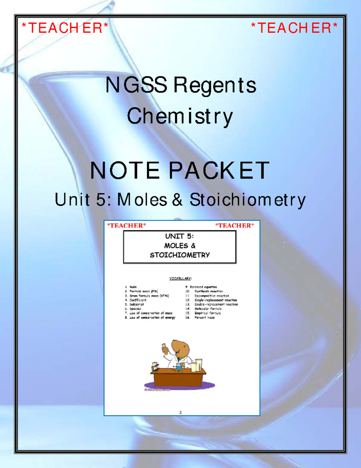 NGSS Regents Chemistry Unit 5: Moles & Stoichiometry Notes 2016 - Studocu