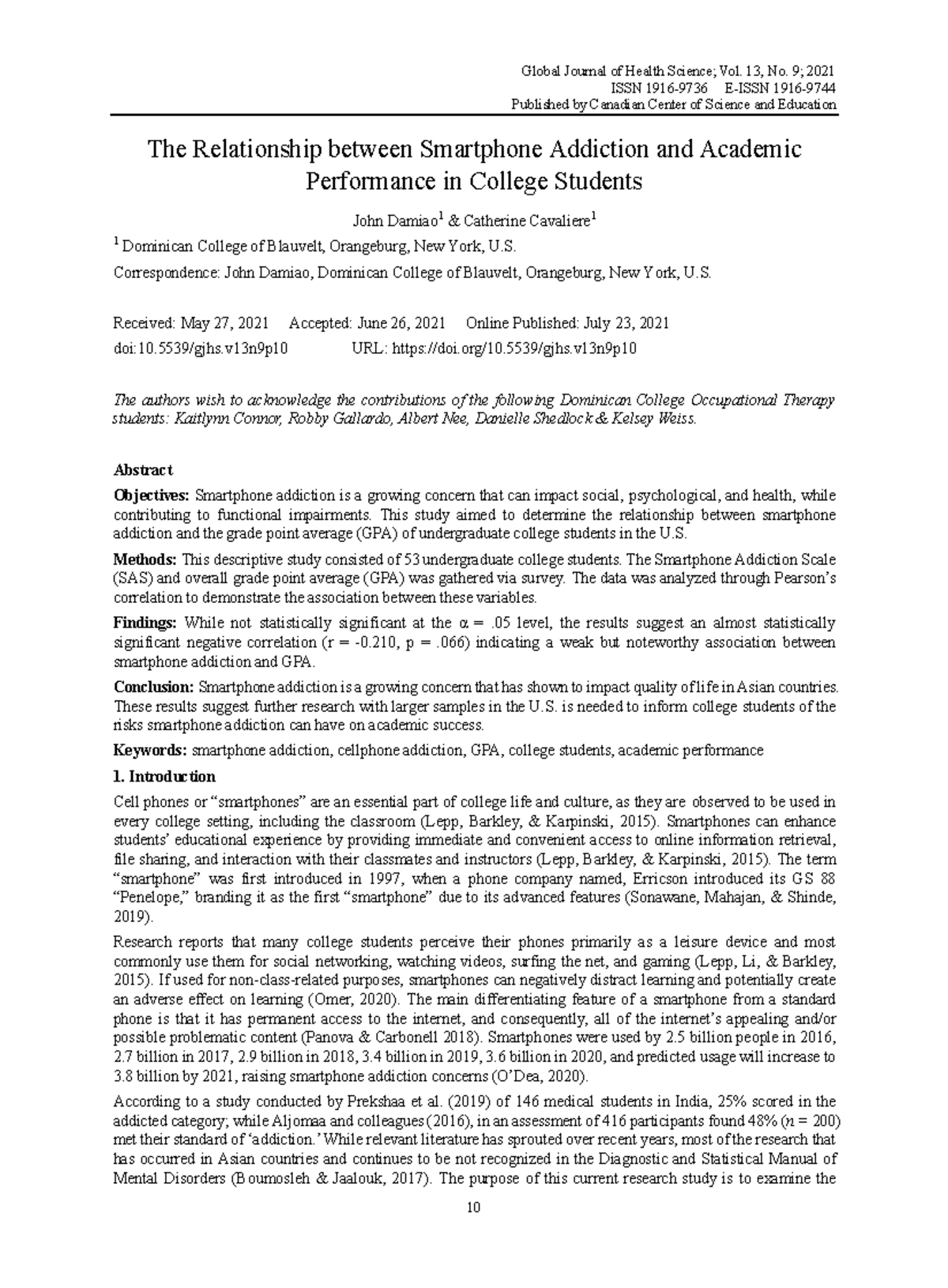 Smartphone Addiction and GPA in College Students: A Study (GH 2021 ...