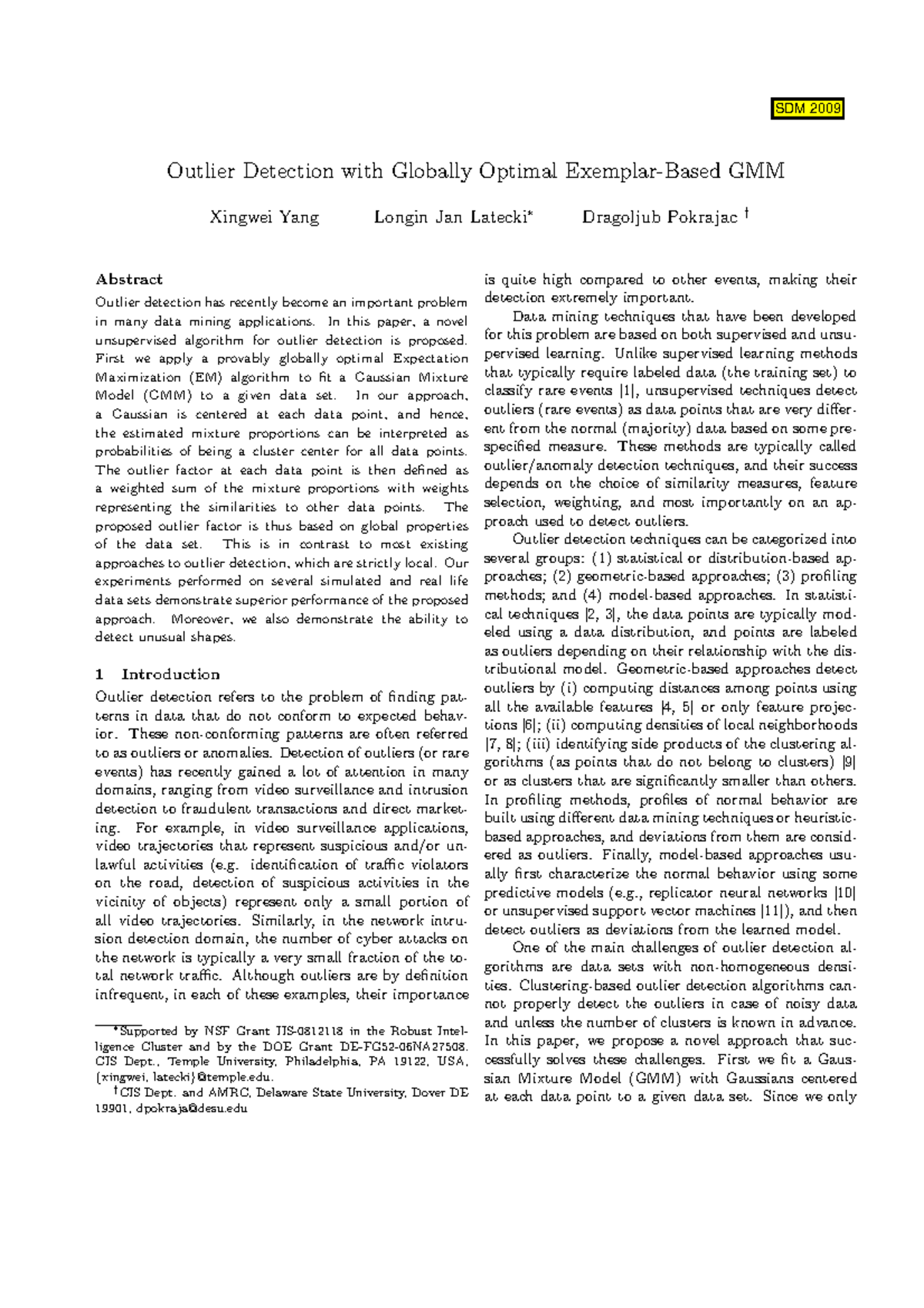 SDM 2009 Final Exam: Outlier Detection via Optimal GMM Approach - Studocu