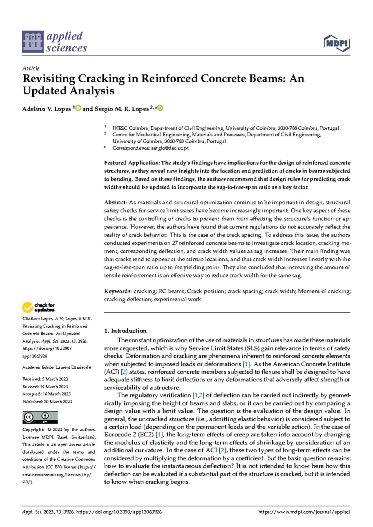 Applied Sciences 2023: Updated Analysis of Cracking in RC Beams - Studocu