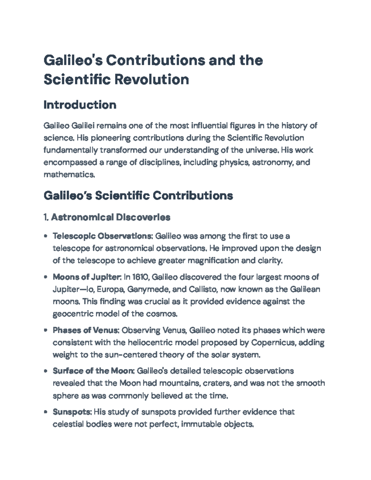Galileo's Scientific Contributions and Impact on the Scientific ...