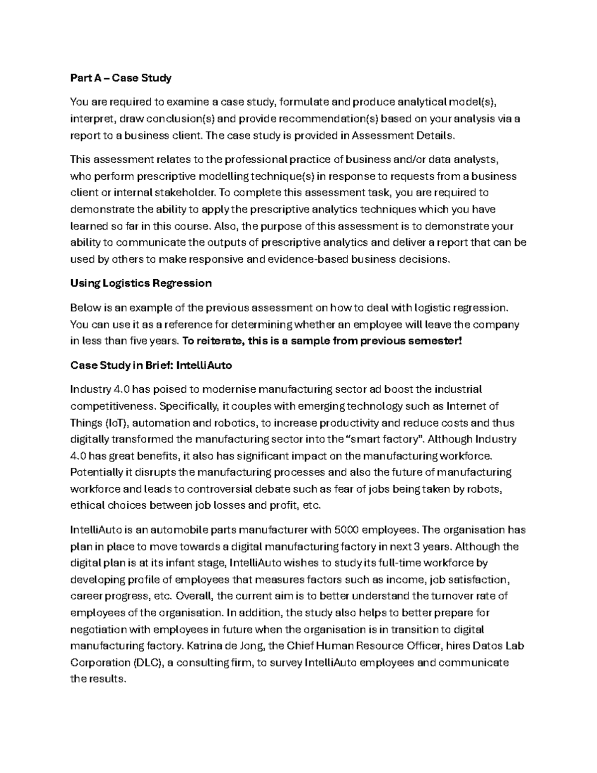 A3 Case Study: Logistic Regression Analysis for Employee Turnover - Studocu