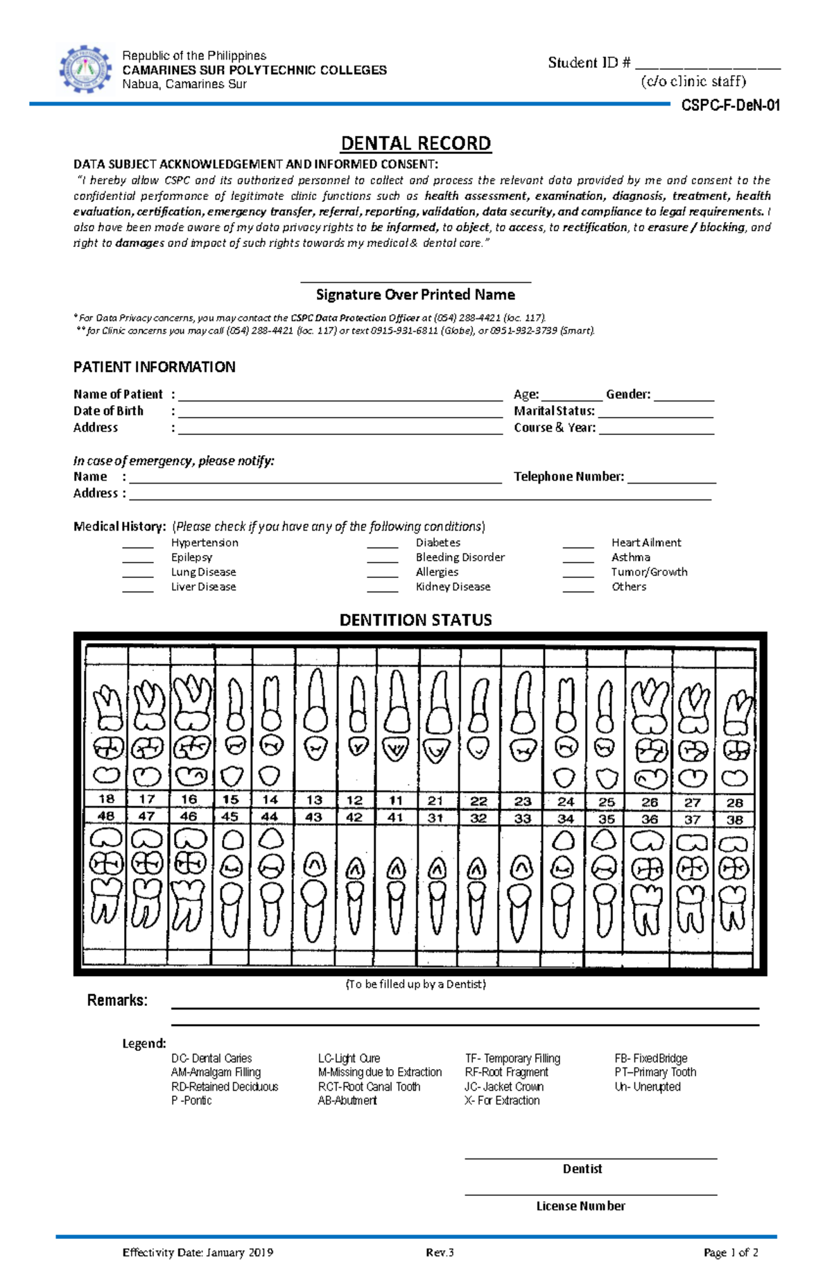 Dental Record Form Rev - CSPC Patient Consent & Data Acknowledgment - Studocu