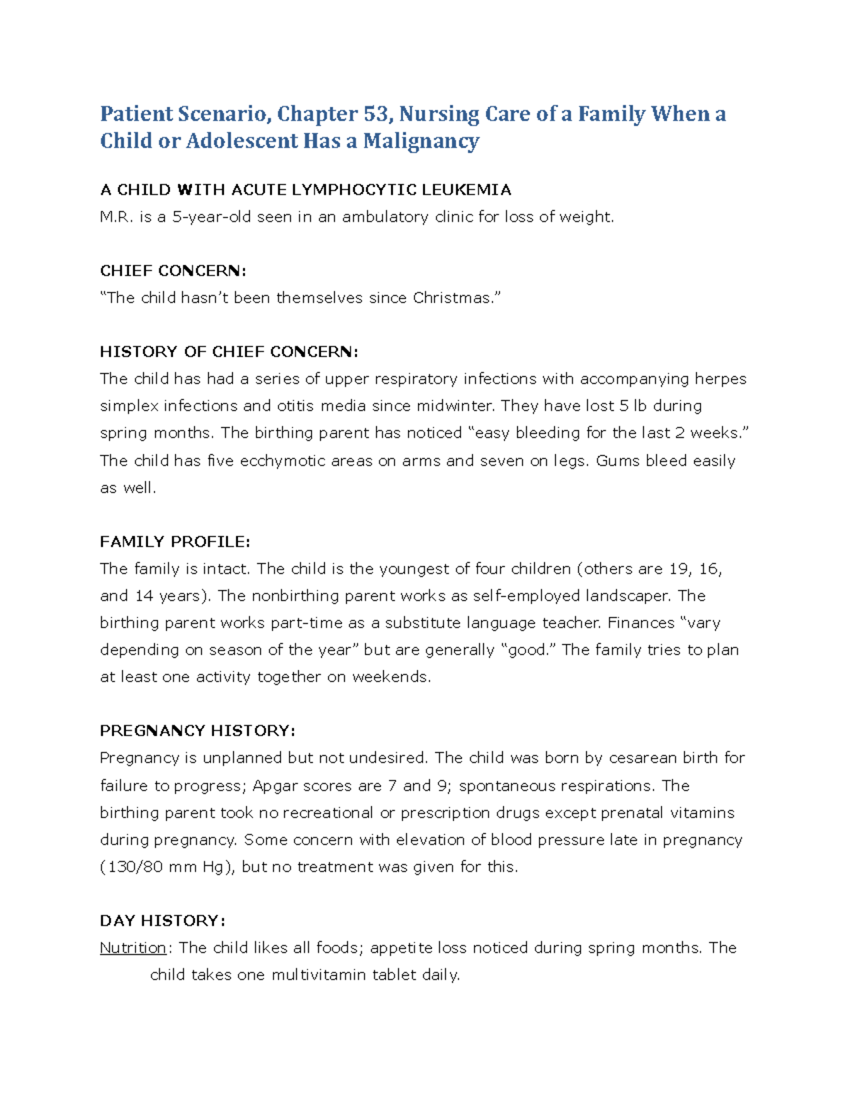 PS Chapter 53: Nursing Care for Pediatric Malignancies & Case Study ...