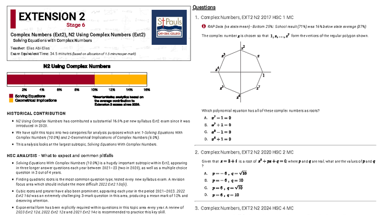 HSC Extension 2 Complex Numbers Revision Guide (2023) - Studocu