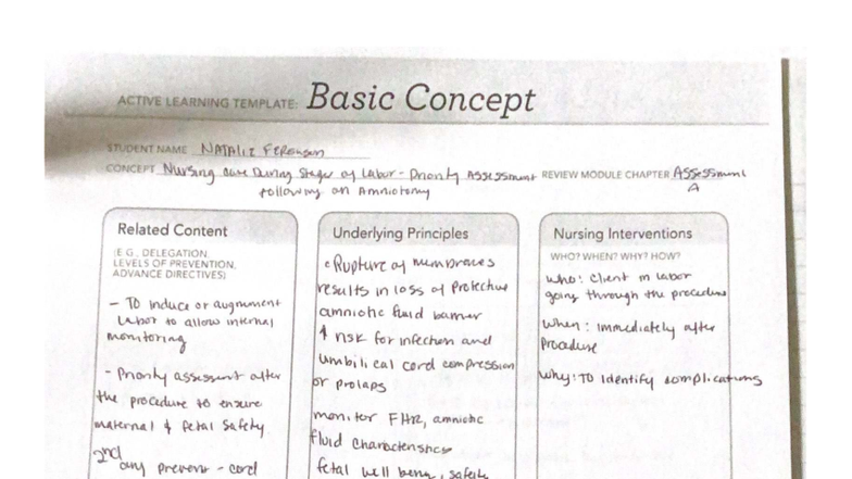 ACTIVE LEARNING TEMPLATE: Nursing Care Assessment Post-Amniotomy - Studocu