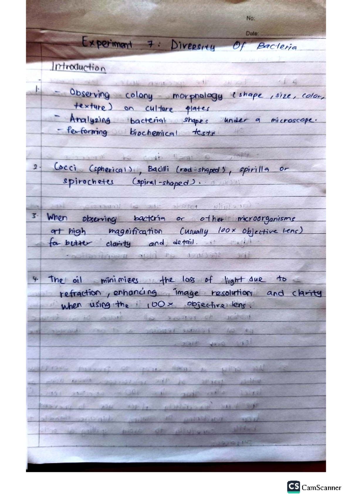 Biology Experiment 7: Pre Lab on Bacterial Diversity - Studocu