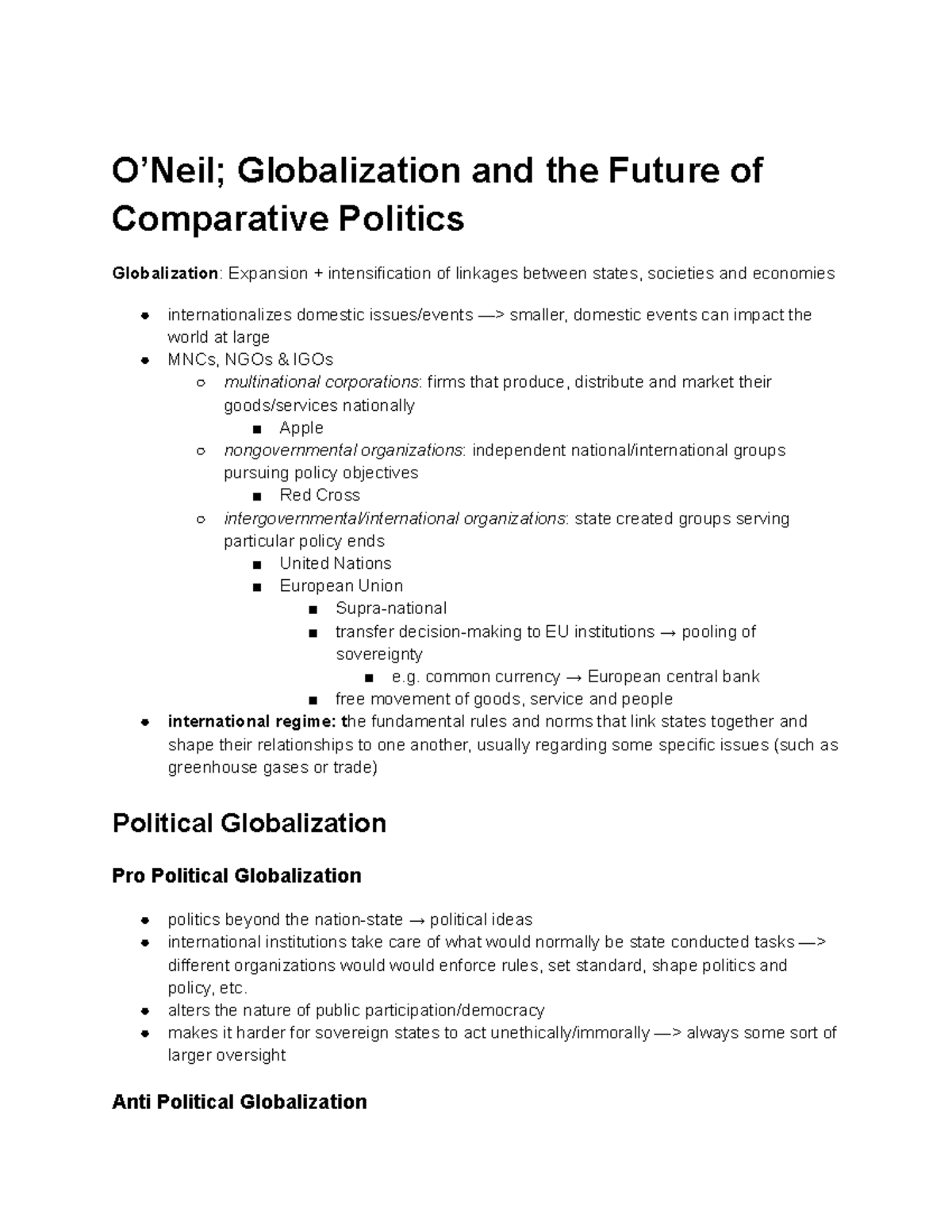 Globalization and Comparative Politics: Impacts and Challenges - Studocu