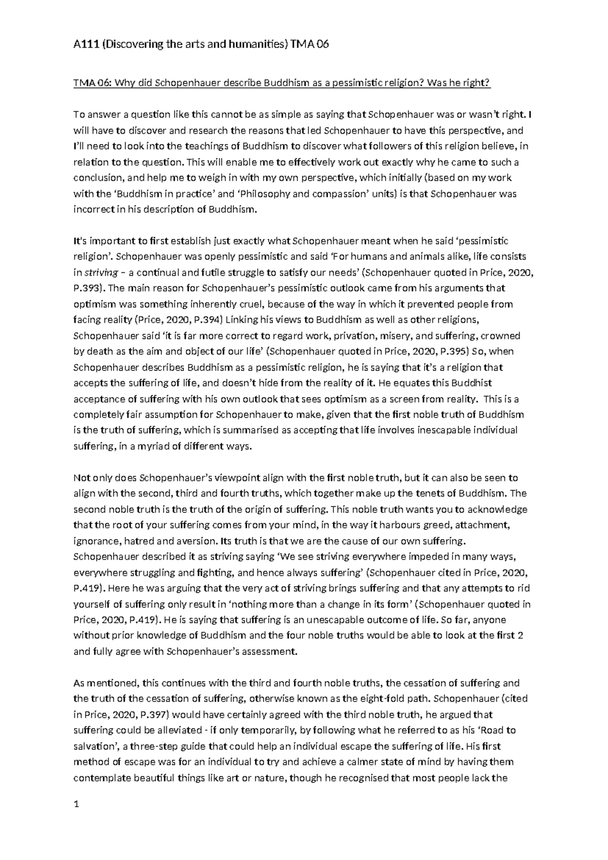 A111 TMA 06: Schopenhauer's View on Buddhism as Pessimistic Religion ...