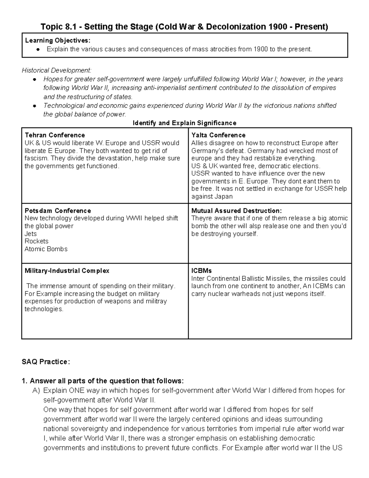 8.1 - Cold War & Decolonization: Causes, Consequences & Insights - Studocu