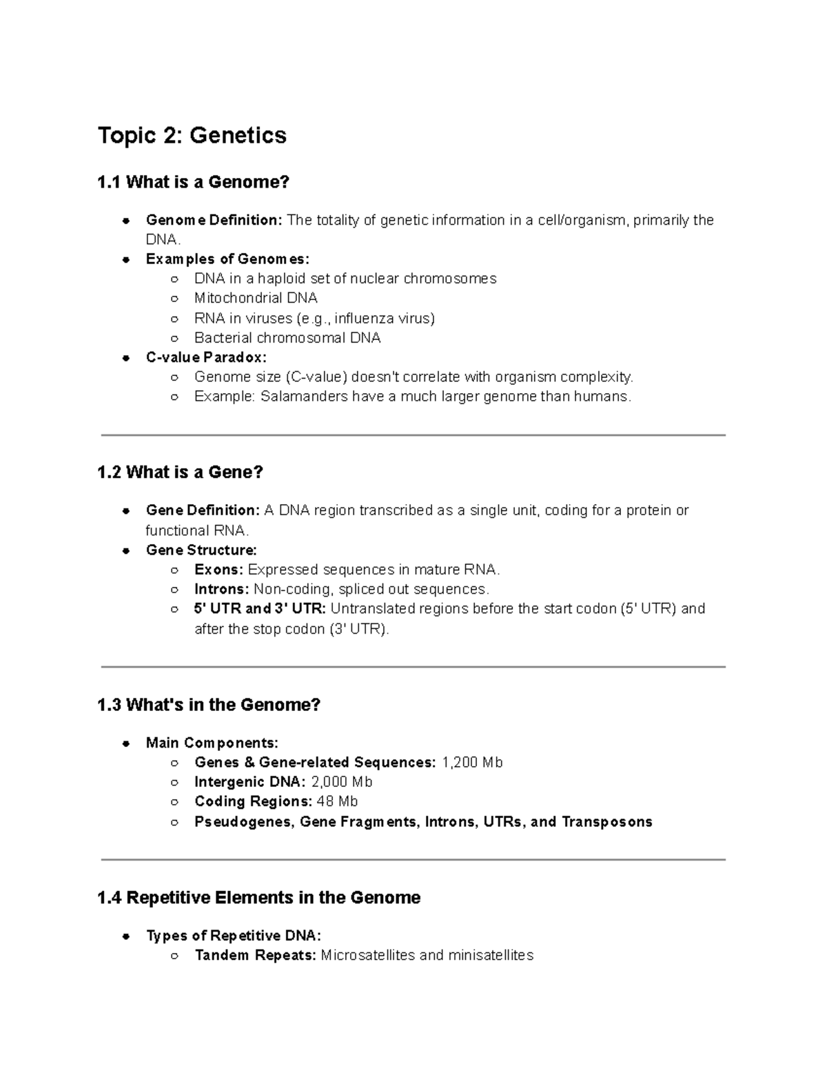 Topic 2 Genetics - Topic 2: Genetics 1 What is a Genome? Genome ...