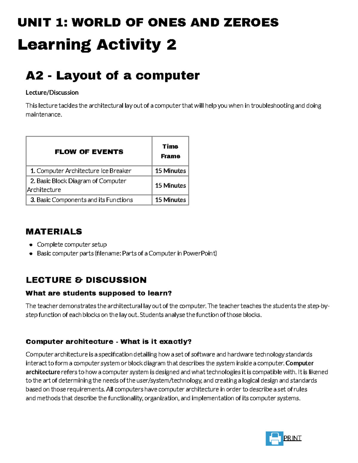 Techno Setup: UNIT 1 A2 - Computer Architecture Overview Lecture - Studocu
