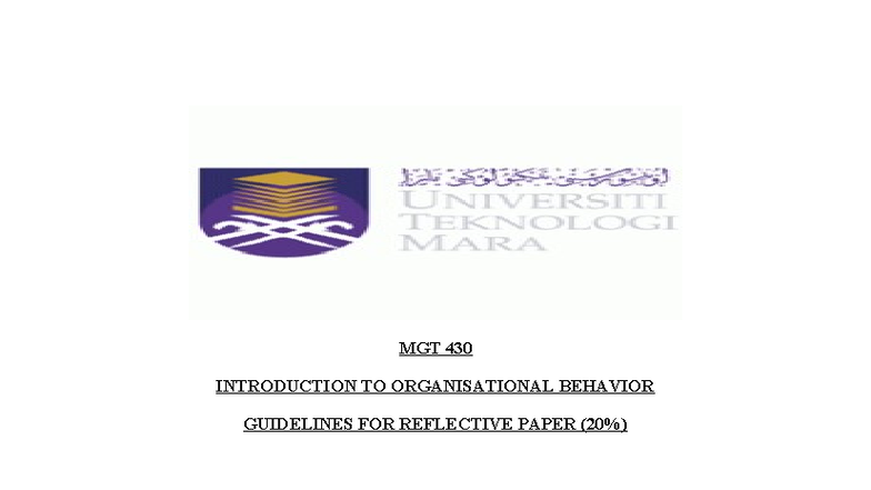 MGT 430 Guidelines for Reflective Paper on Organizational Behavior ...