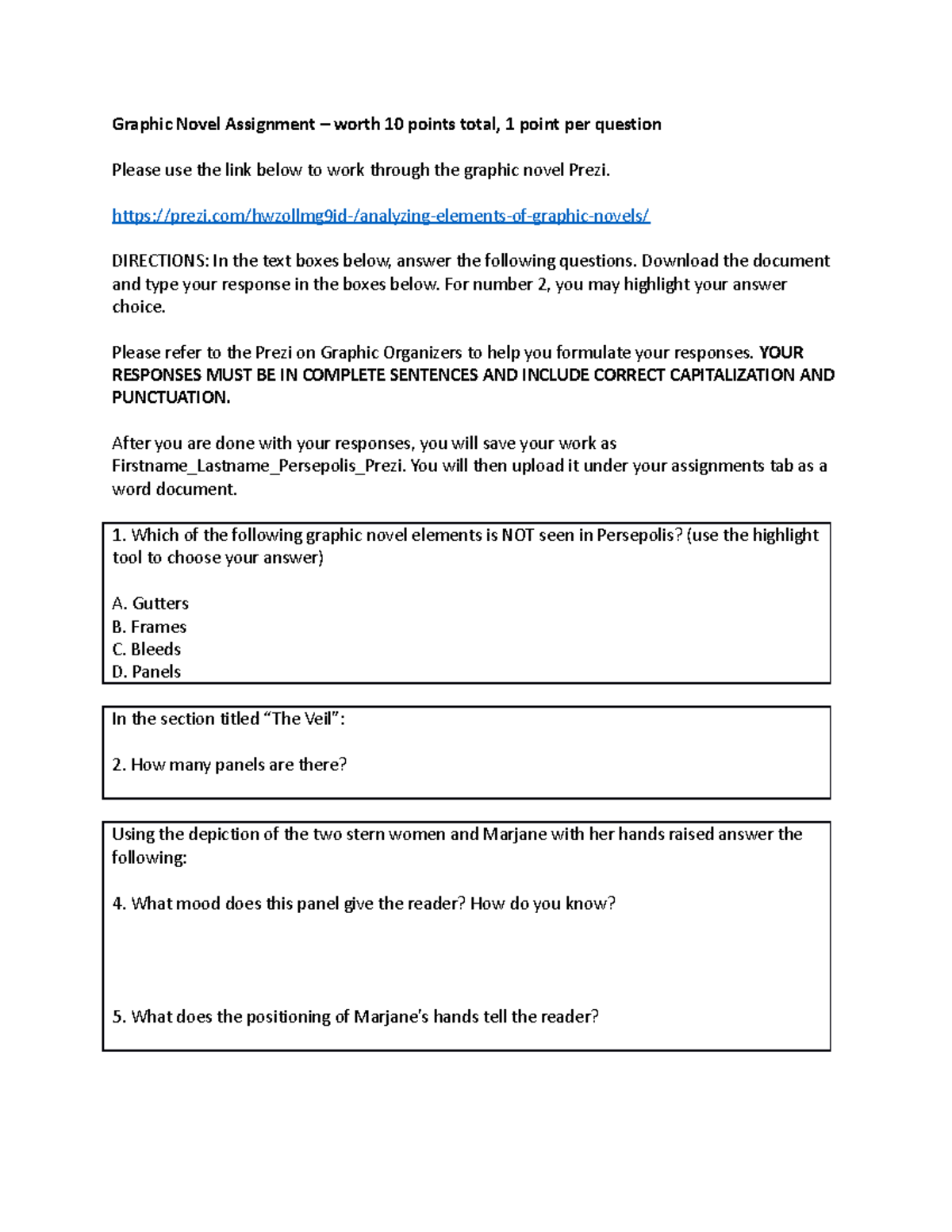 ENG 202 Graphic Novel Assignment: Analyzing Persepolis Elements - Studocu