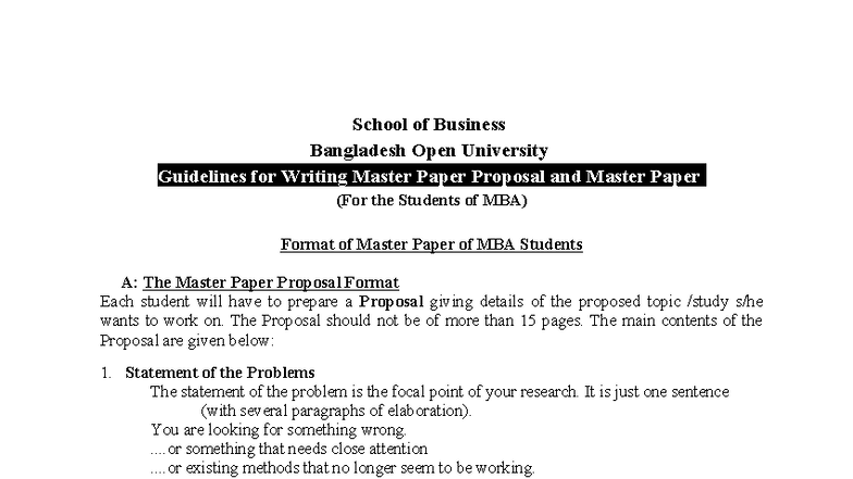 MBA Guidelines for Writing Master Paper Proposal and Format - Studocu