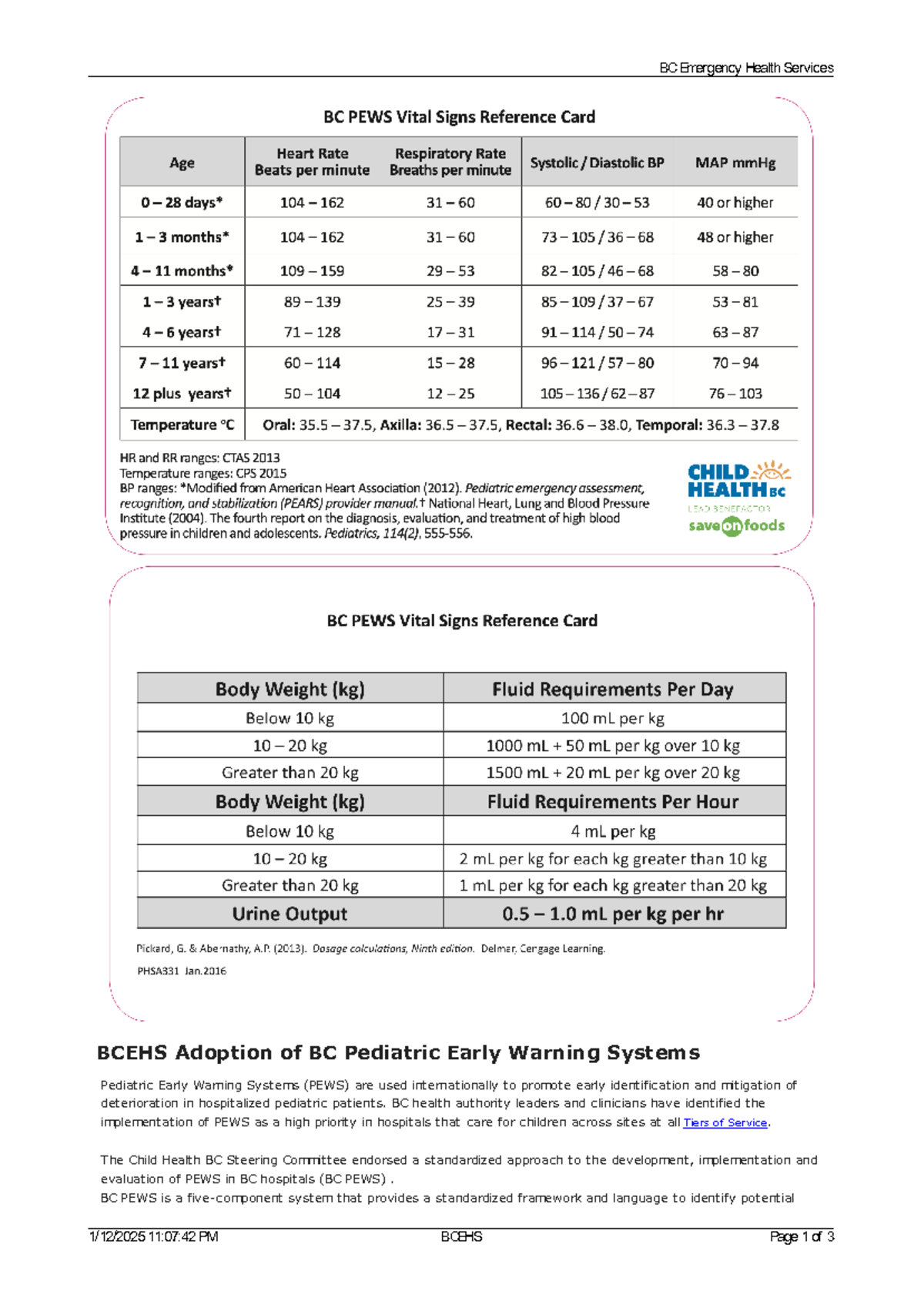 Pediatric Vital Signs - Reference - BCEHS Adoption of BC Pediatric ...