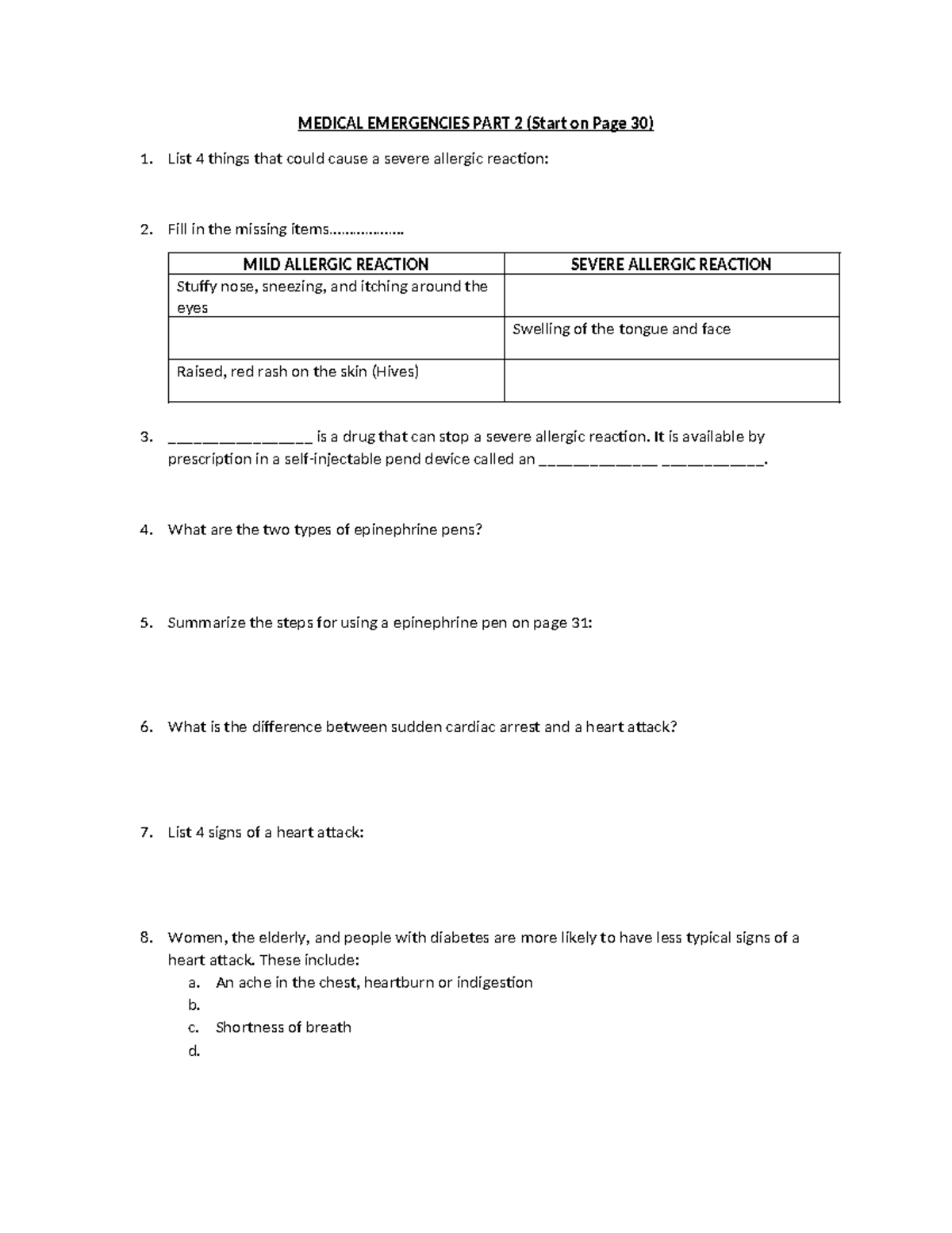 Medical Emergencies PART 2 - MEDICAL EMERGENCIES PART 2 (Start on Page ...