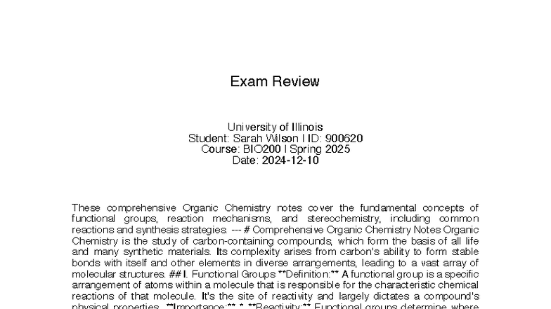 BIO200 Spring 2025: Comprehensive Organic Chemistry Exam Review - Studocu