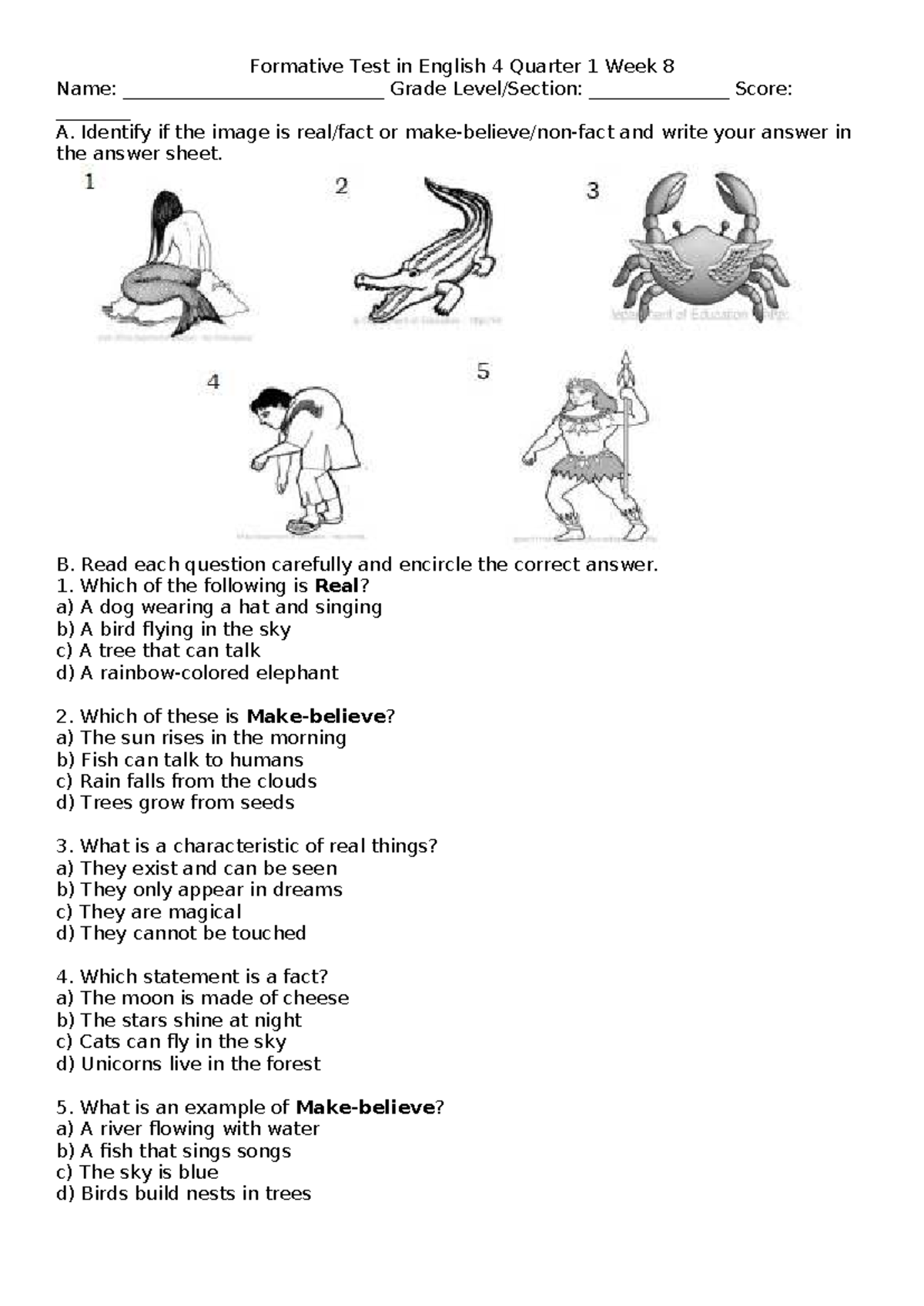 CO1 Formative Test: English 4 Q1 Week 8 Assessment - Studocu