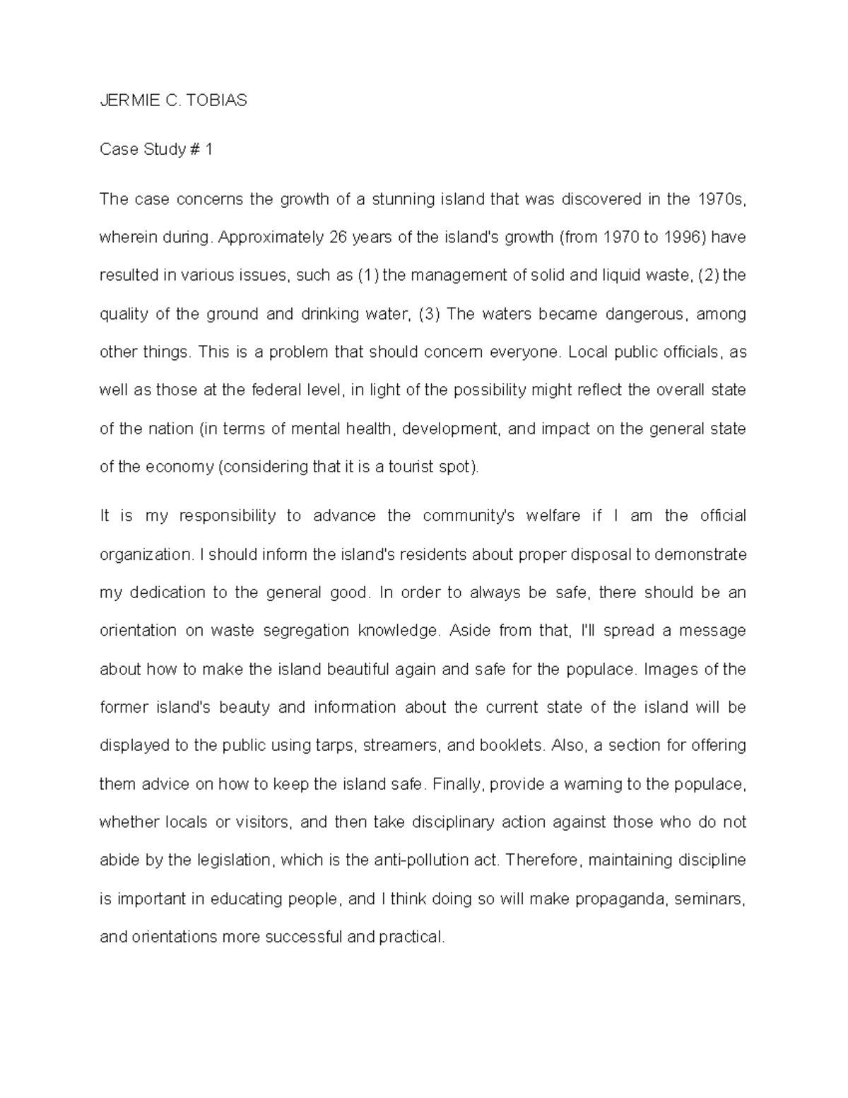 JERMIE C. TOBIAS Case Study Analysis: Ethical Challenges in Public ...