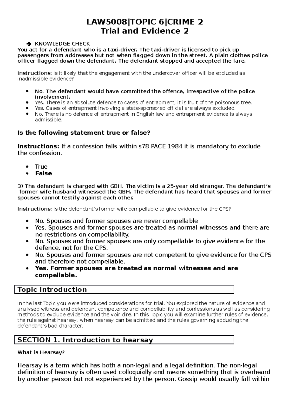 LAW5008 Topic 6 Crime 2 - Lecture Notes - LAW5008|TOPIC 6|CRIME 2 Trial ...