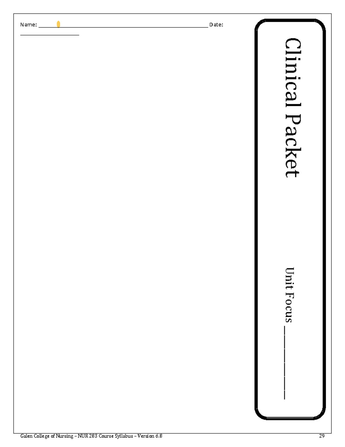 NUR 283 Clinical Packet: Comprehensive Patient Assessment and Care Plan ...