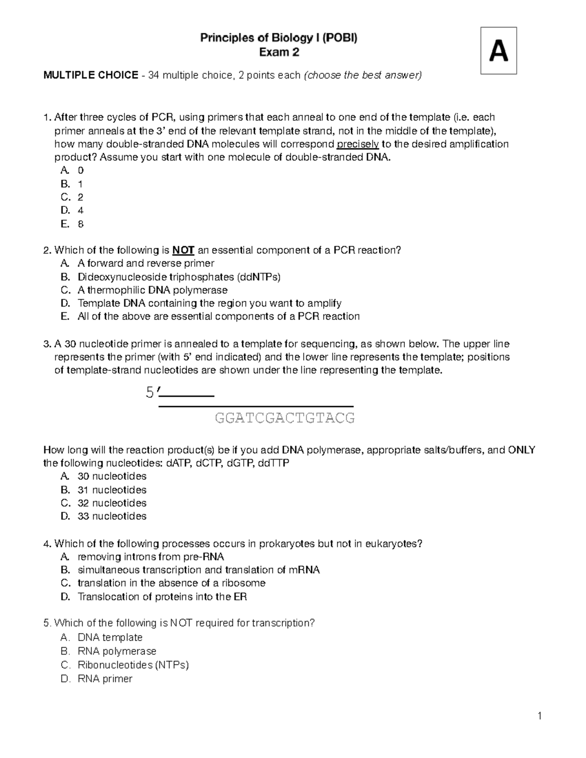 Exam 2 - Practice exam - MULTIPLE CHOICE - 34 multiple choice, 2 points ...