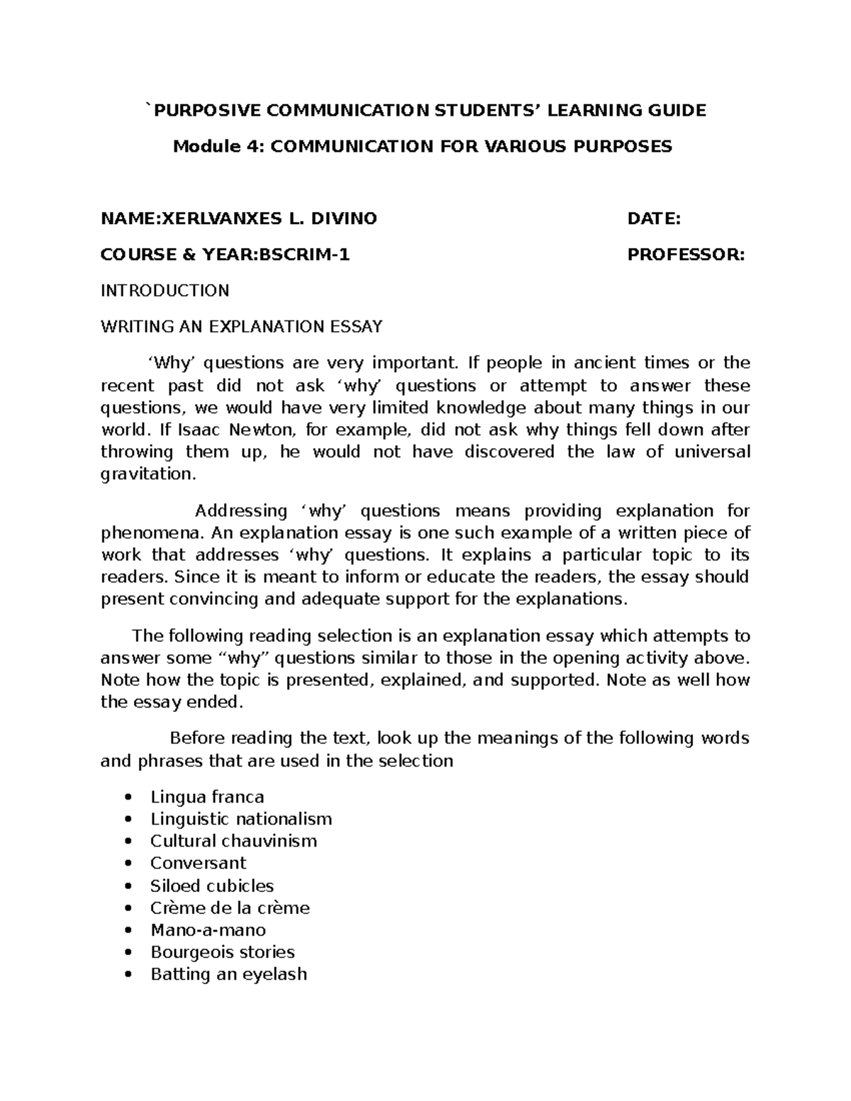 Module-4-Communication-in-Various-Purposes-Lesson-1-The-Explanation-Essay - `PURPOSIVE ...