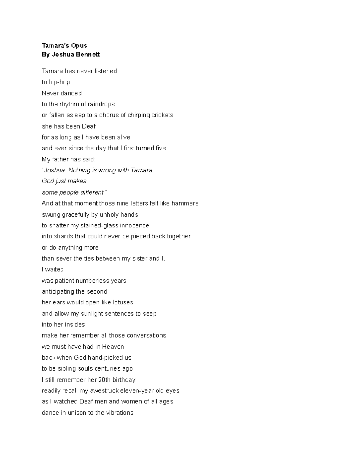 Tamara's Opus: Exploring Silence and Sign Language Perspectives - Studocu