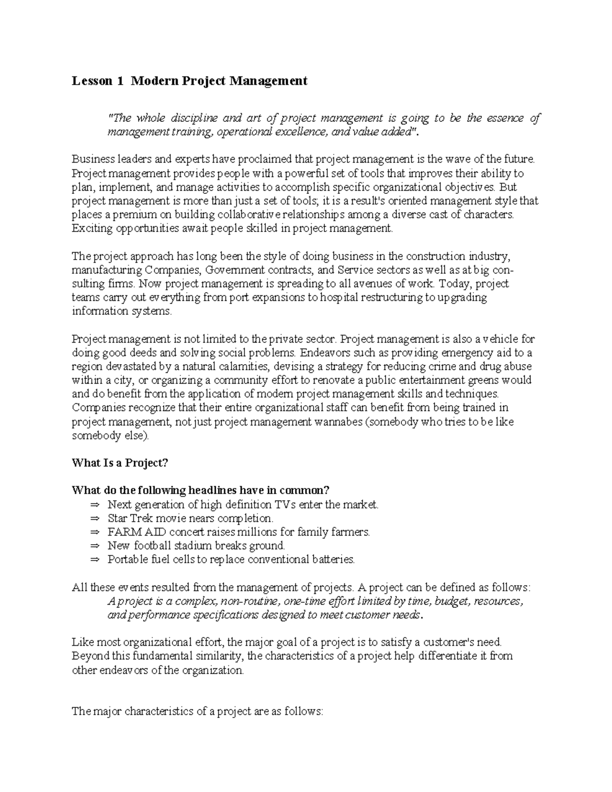 Lesson 1 Modern Project Management - Lesson 1 Modern Project Management ...