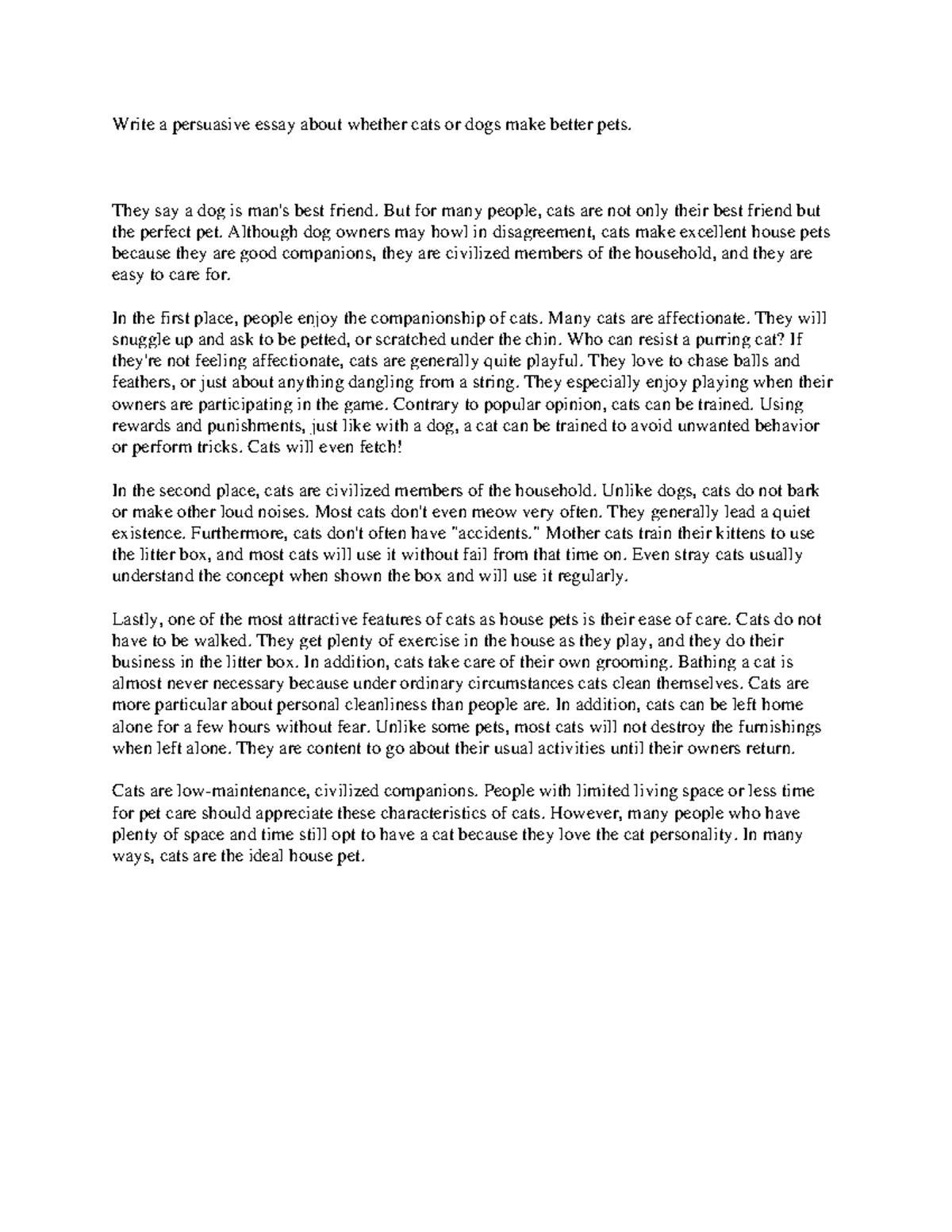 Persuasive Essay: Why Cats Make Better Pets than Dogs - Studocu