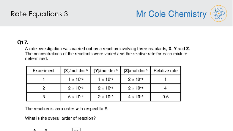 Rate Equations Q3: Investigating Reaction Orders and Rate Constants ...