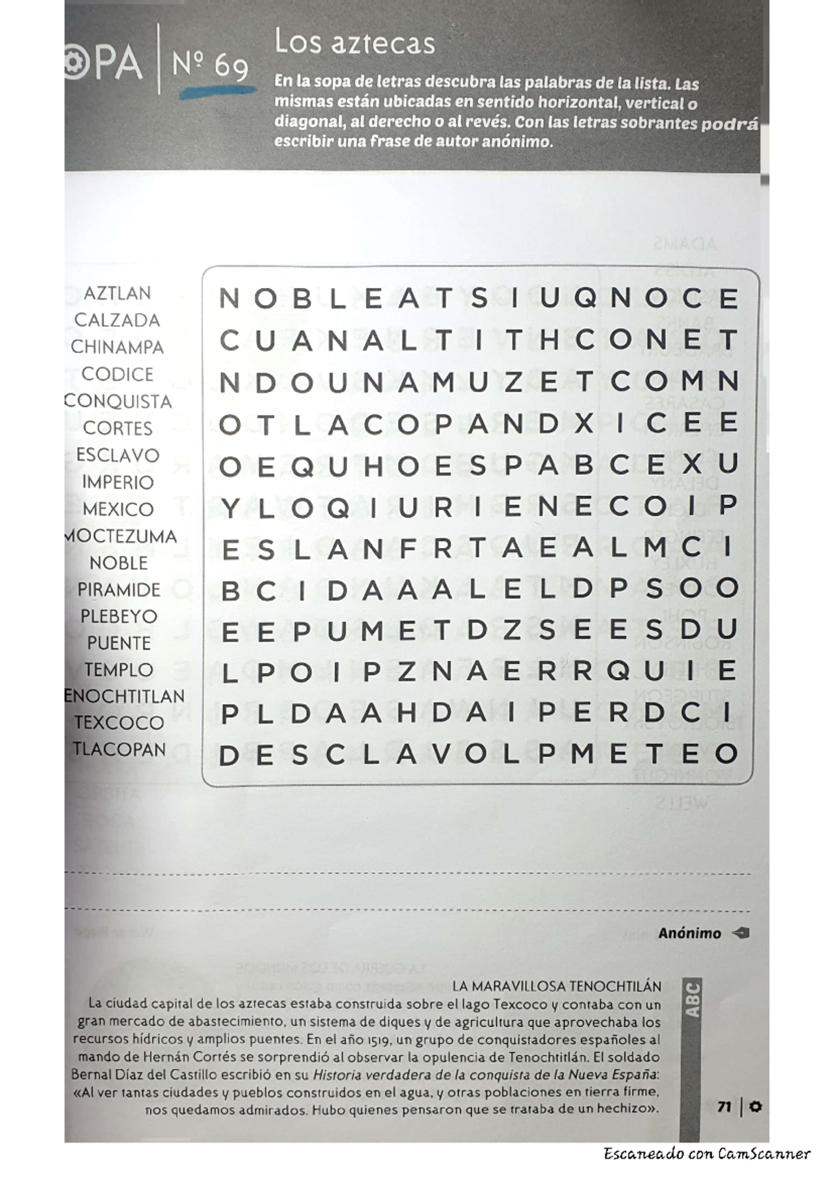 SOPA DE Letras Lenguaje: Palabras Aztecas y Frase Anónima - Studocu