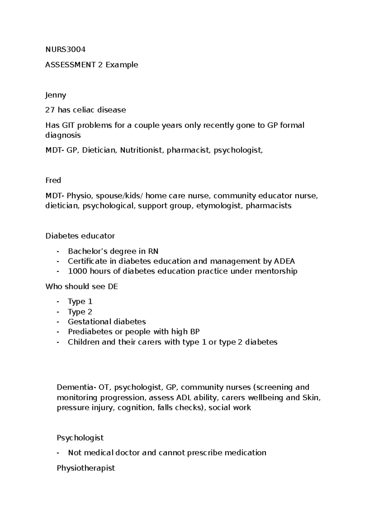 NURS3004 - Week 3: General Notes on Chronic Disease Management - Studocu