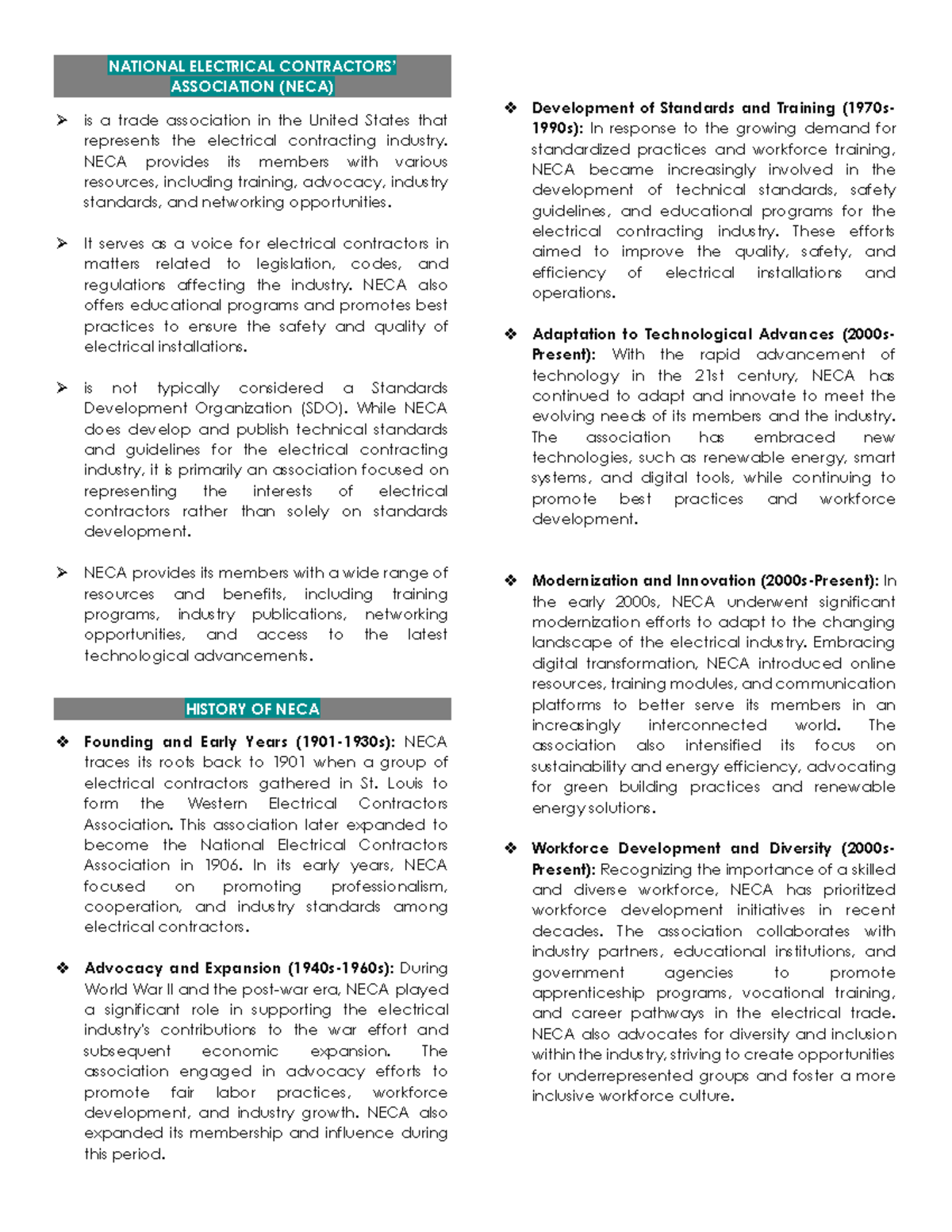 NECA Standards Overview: Advocacy, Development, and Resources - Studocu
