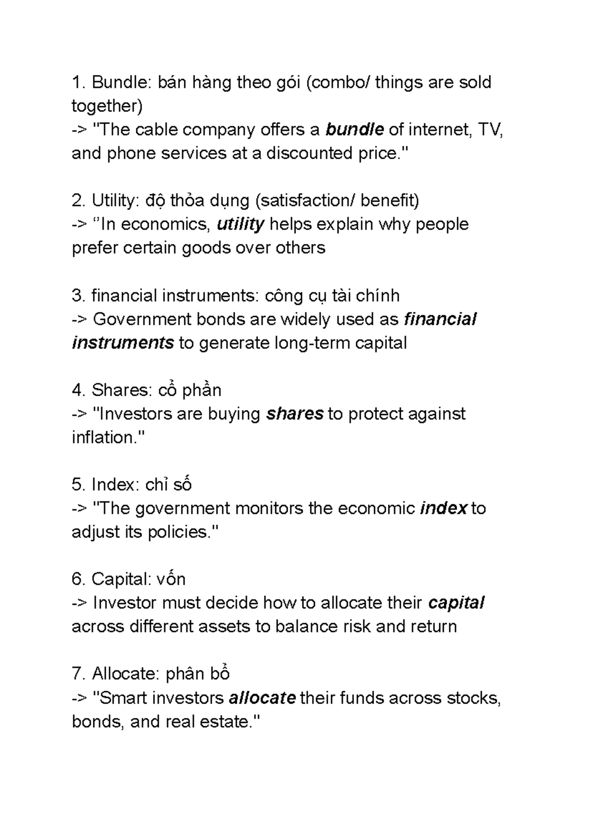 Vocab: Key Economic Terms and Concepts for Study - Studocu
