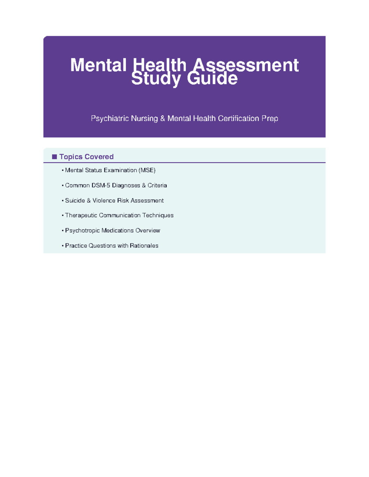02 Mental Health Assessment Study Guide for Psychiatric Nursing - Studocu